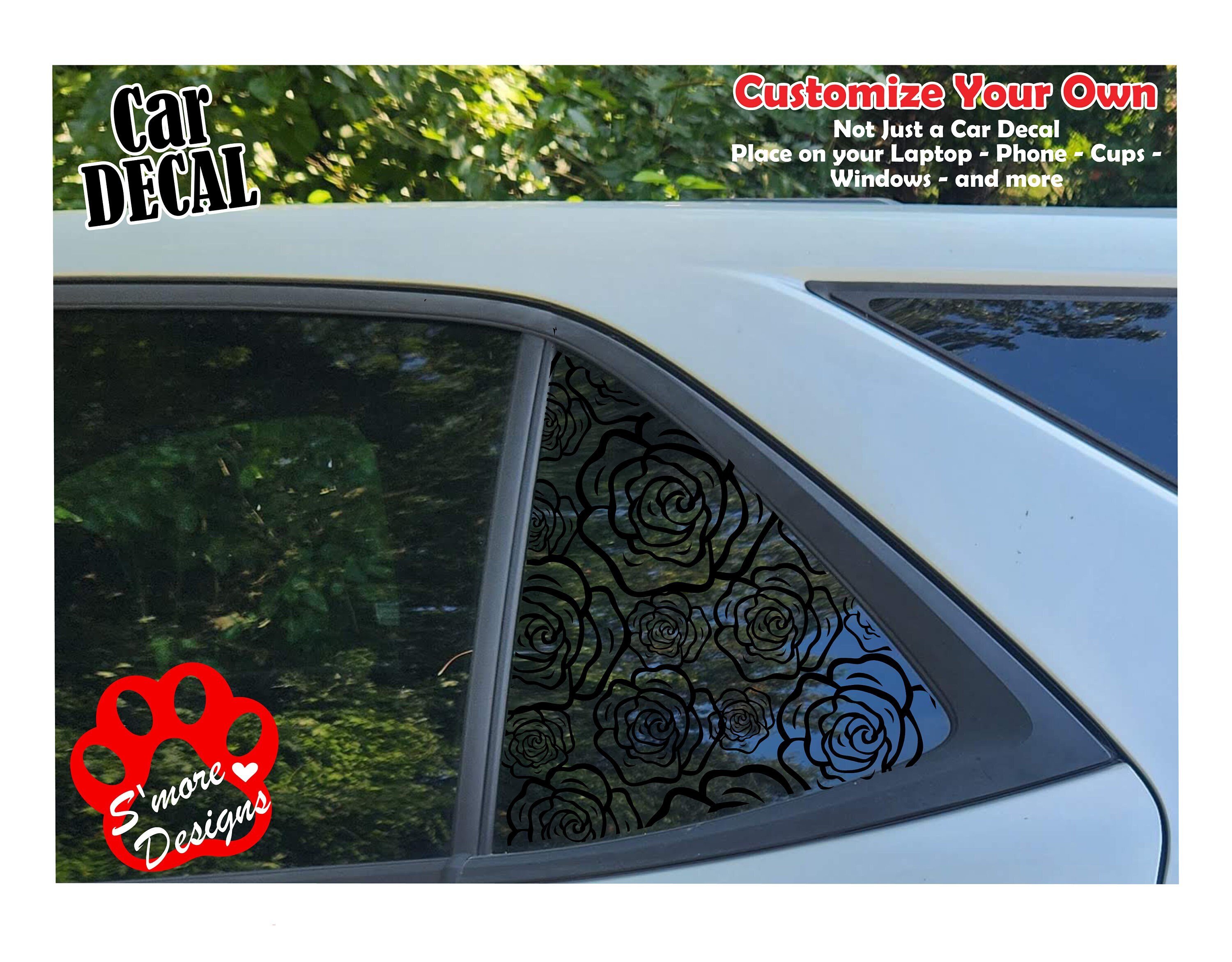 Roses Car Window Decal Car Wrap Window Sticker Laptop Sticker Vinyl ...