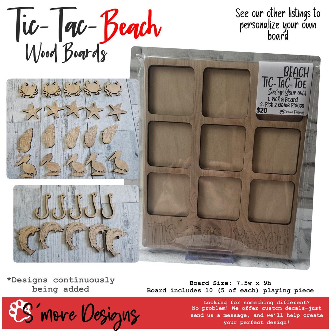 Tic Tac Beach Tic Tac Toe Game • Handmade Wooden Board With Seashell ...