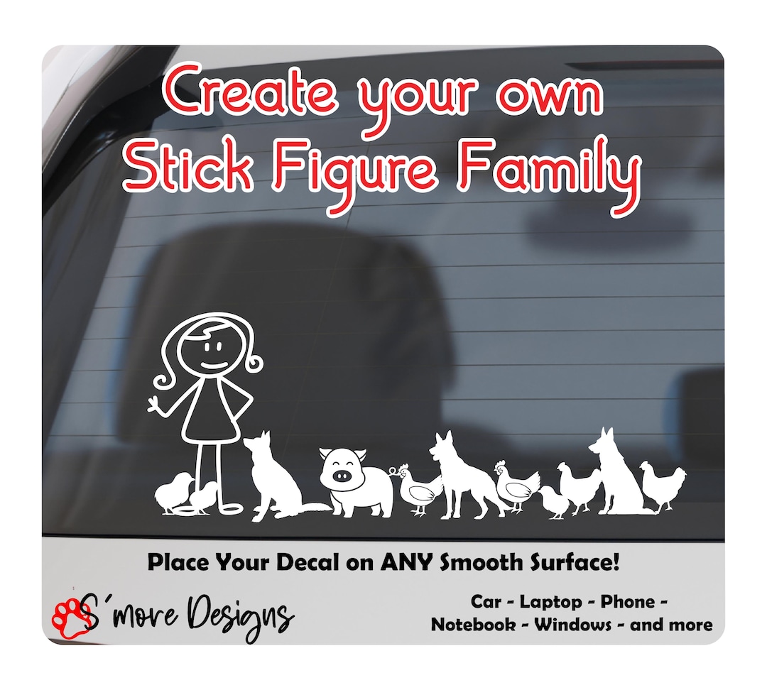 Custom Farm Animal Stick Figure Family Car Decal Personalized Chicken ...