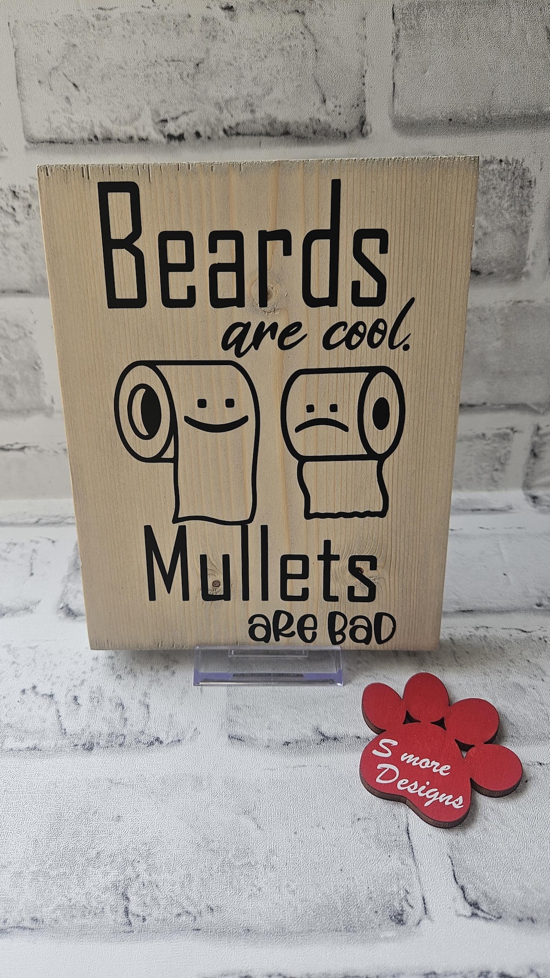 Funny Bathroom Sign Beards Are Cool Mullets Are Bad Rustic Wood Sign ...
