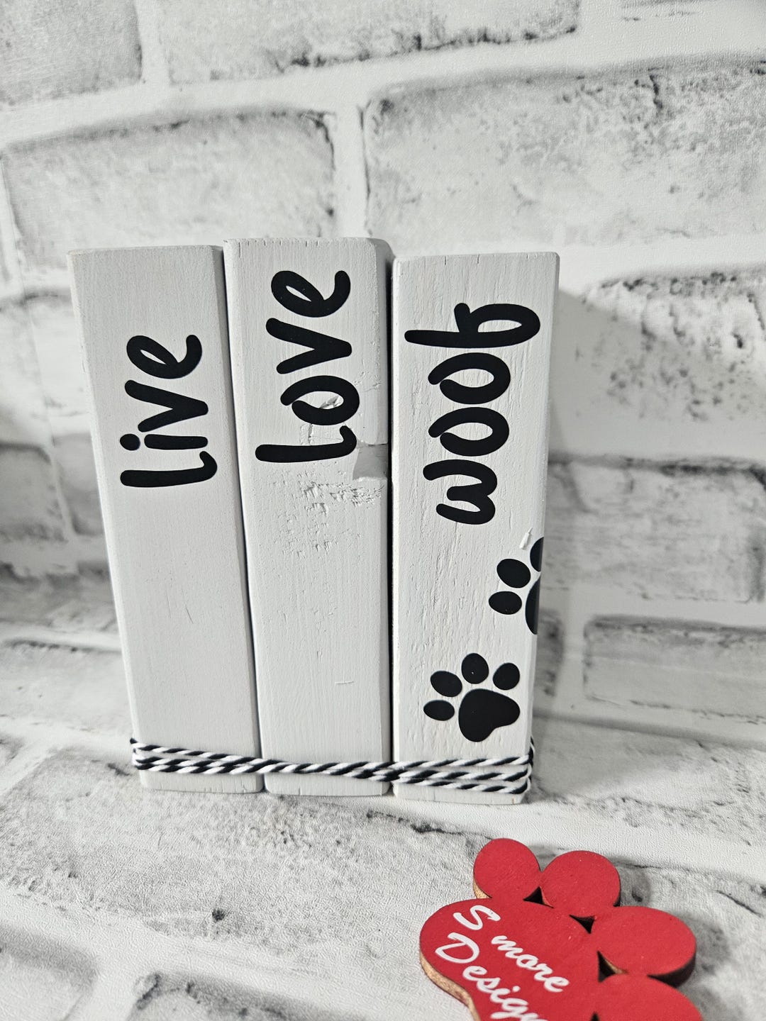 Live Love Woof Faux Book Stack Home Decor Dog Lover Shelf Accent Custom ...