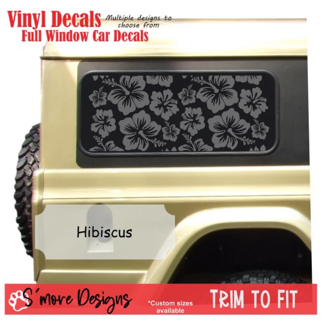 Hibiscus Hawaiian Flowers Car Decal Full Coverage Car Window Decal ...