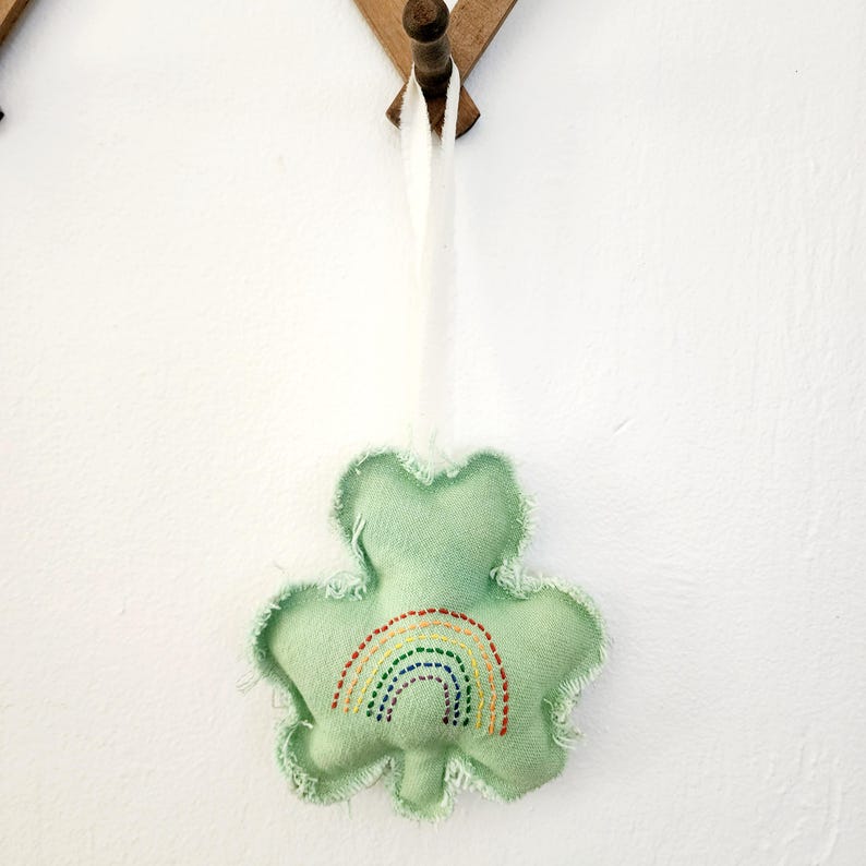 Vintage Grainsack Shamrock Clover Hanging Hand Dyed Embroidered Rainbow ...