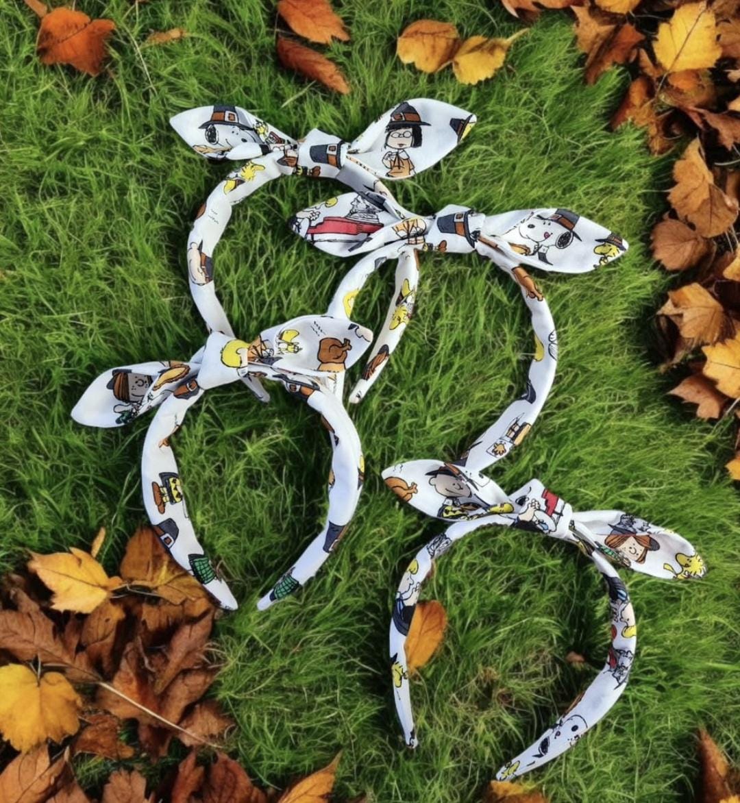 Peanuts Thanksgiving Snoopy Charlie Brown Fabric Tie Knot Bow Headband ...