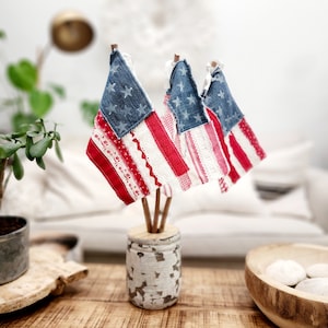 Handmade Fabric Vintage Lace Scrap Rag Flags Patriotic Americana 4th of ...