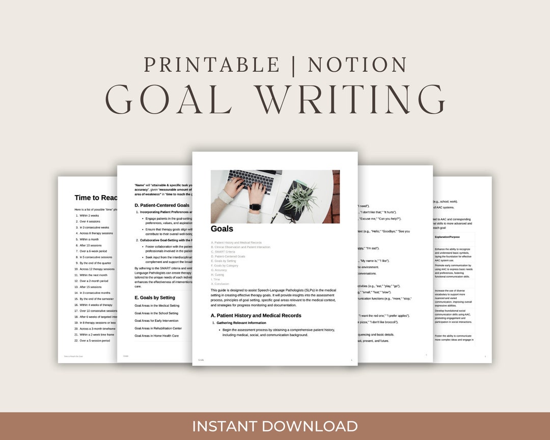 Goal Writing SLP Resource, Printable .pdf, Notion, Creating SMART Goals ...