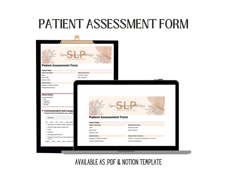Speech Therapy Patient Assessment Form, Template-notion, Pdf Form ...