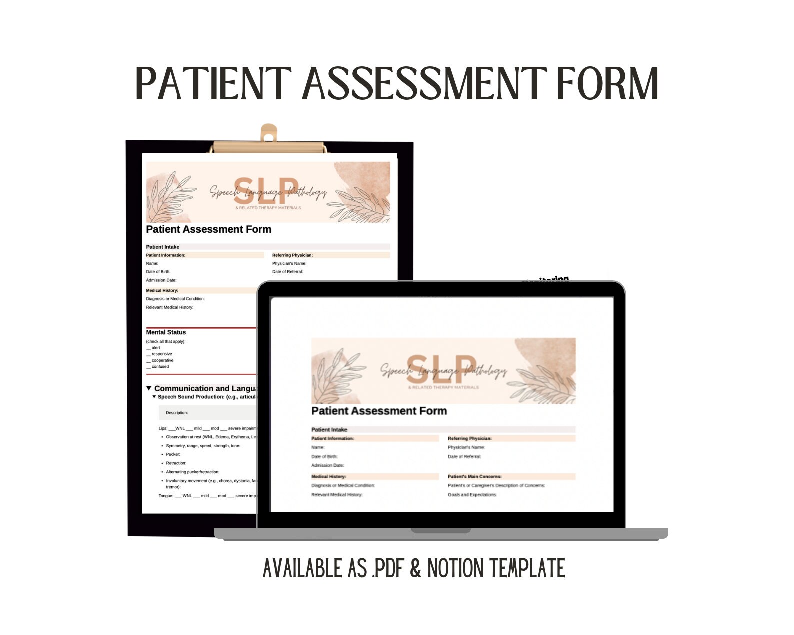 Speech Therapy Patient Assessment Form, Template-notion, Pdf Form ...