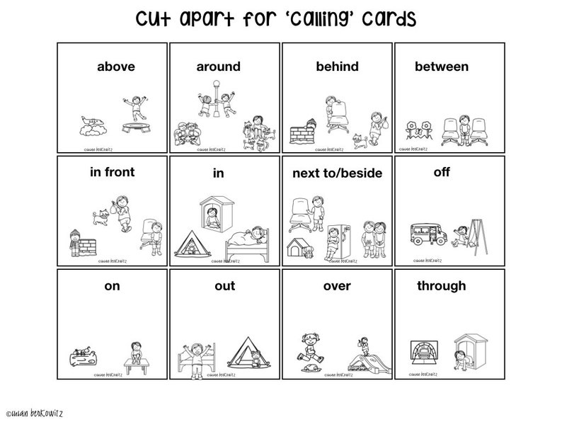 Prepositions Bingo Game for Speech Therapy Activity for Spatial ...