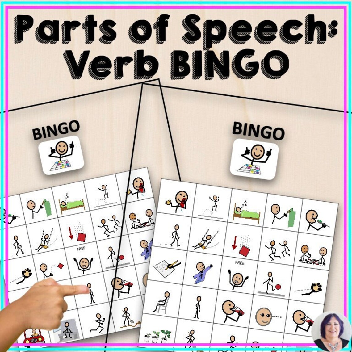 Parts of Speech Therapy Activity Verb Picture Cards Bingo™ Card Game ...
