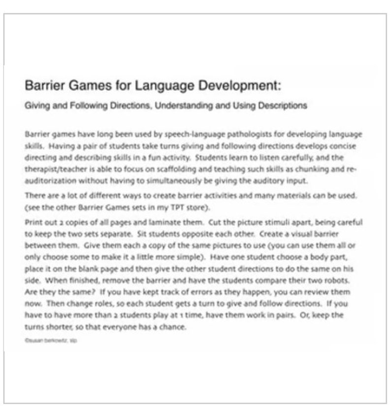 Barrier Language Game Activity Enhance Receptive and Expressive ...