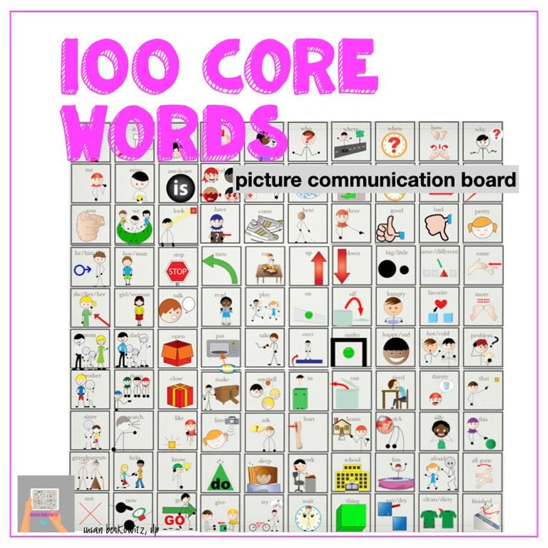 AAC Core Word Picture Communication Board for 100 Core Words Nonverbal ...