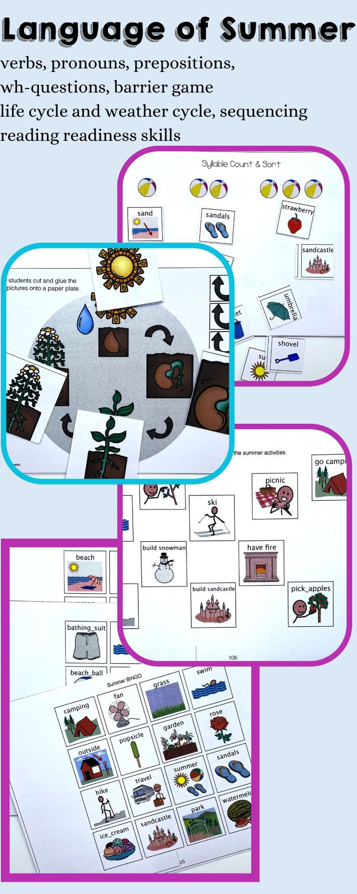 Summer Theme Speech Therapy Activities for Kids Parts of Speech ...