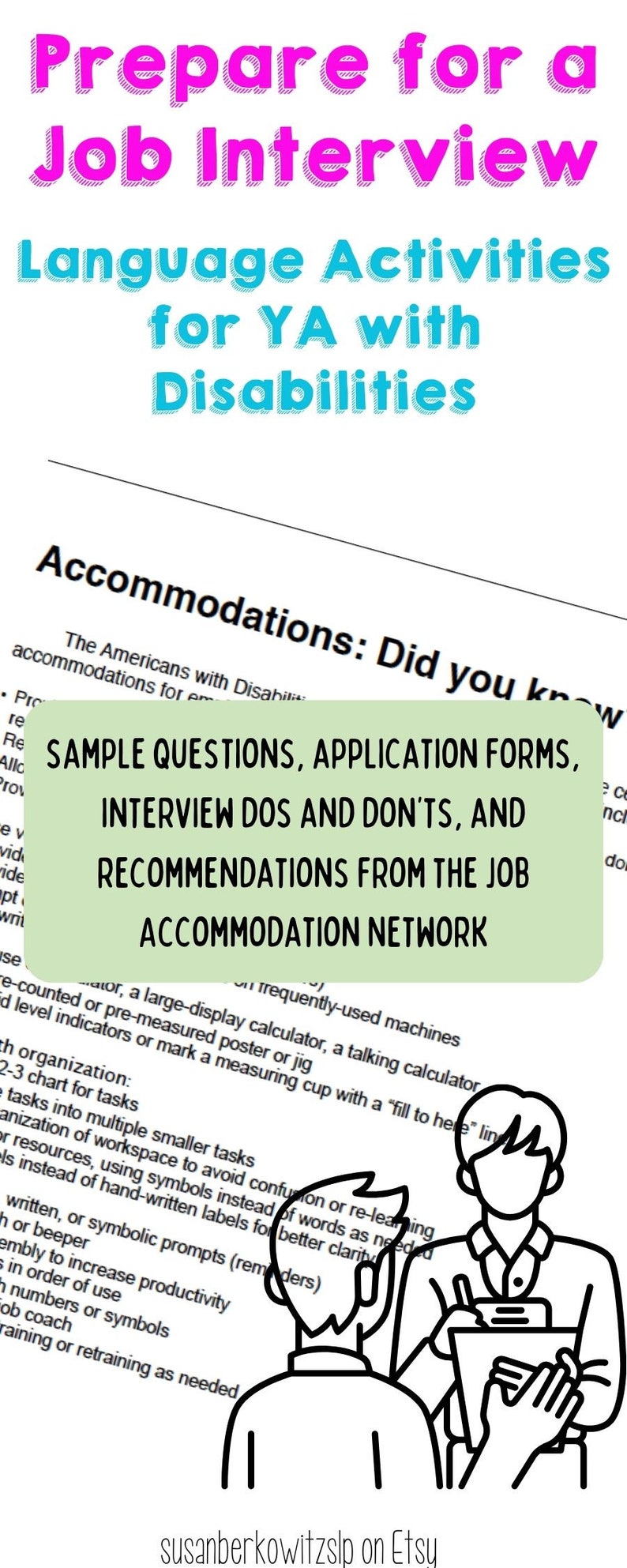 Prepare for Job Interview Special Needs Teens and Young Adults Language Activity for Job ...