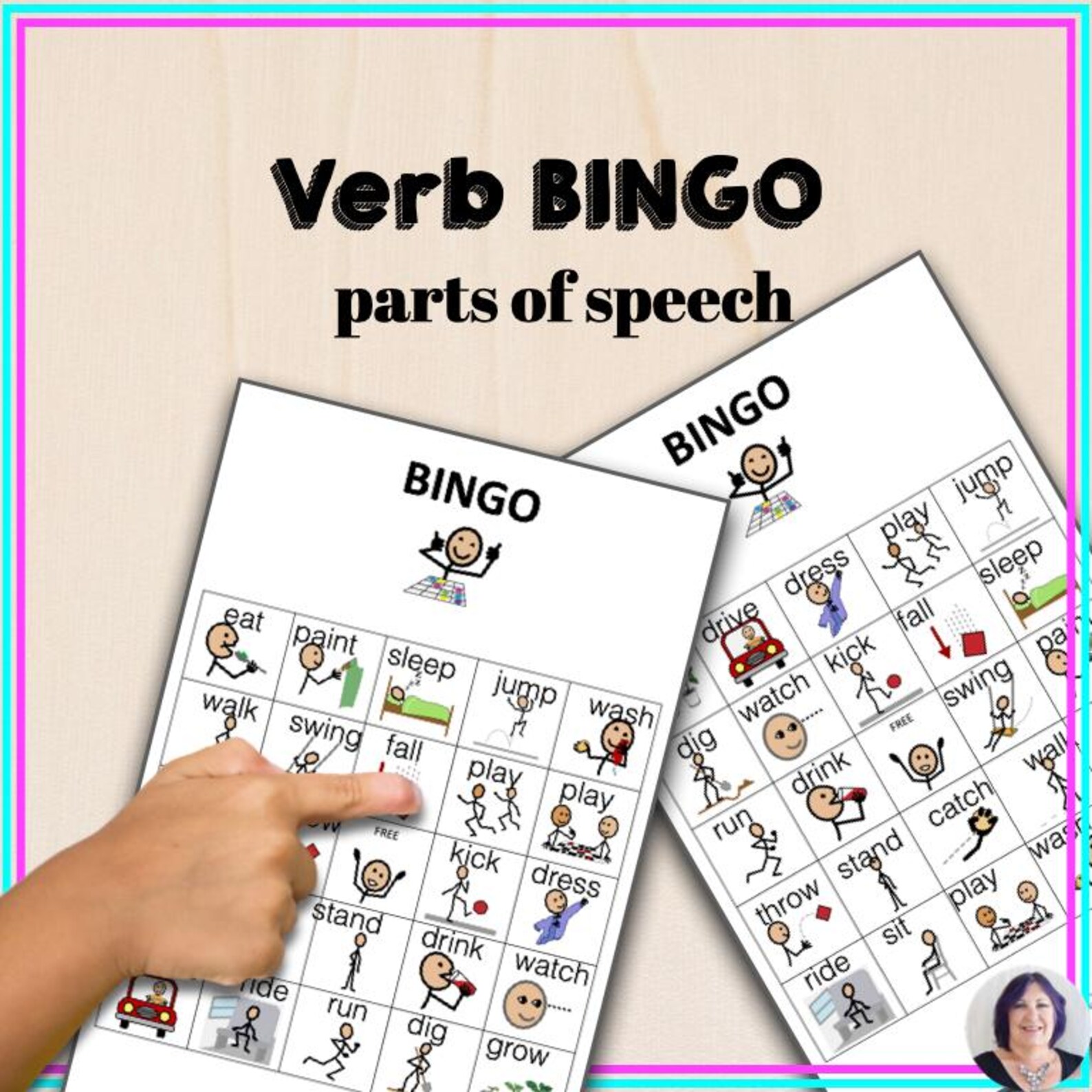 Parts of Speech Therapy Activity Verb Picture Cards Bingo™ Card Game ...