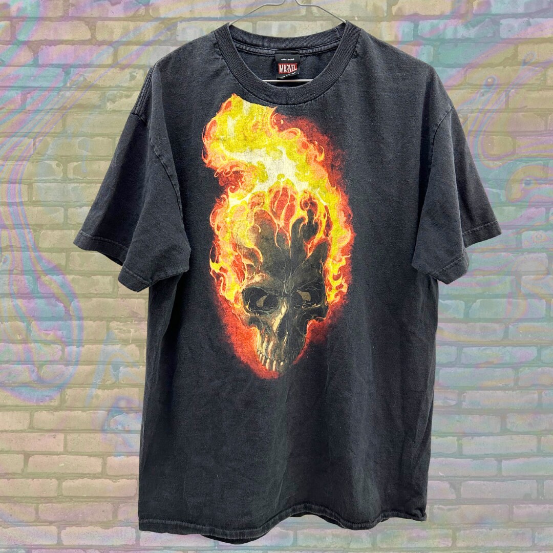 Ghost Rider Marvel Comics Y2K Vintage Mad Engine Big Print Affliction ...