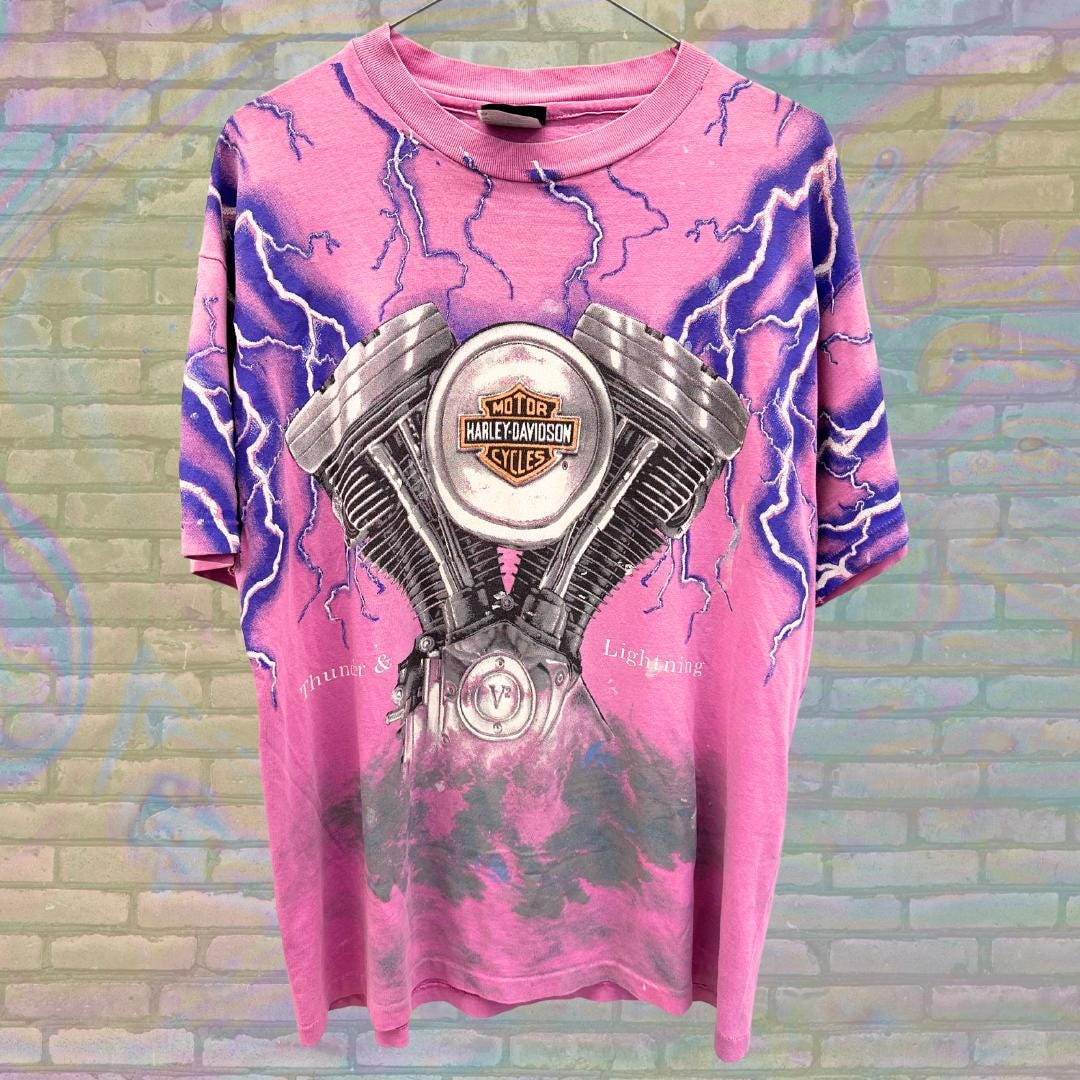 RARE Vintage 90s Harley Davidson Thunder & Lightning Pink RARE Vintage 90s Harley Davidson Thunder & Lightning Pink
