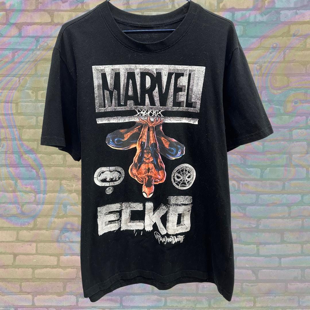 Ecko Unltd X Marvel Spider-man T-shirt, Black Superhero Tee, Retro ...