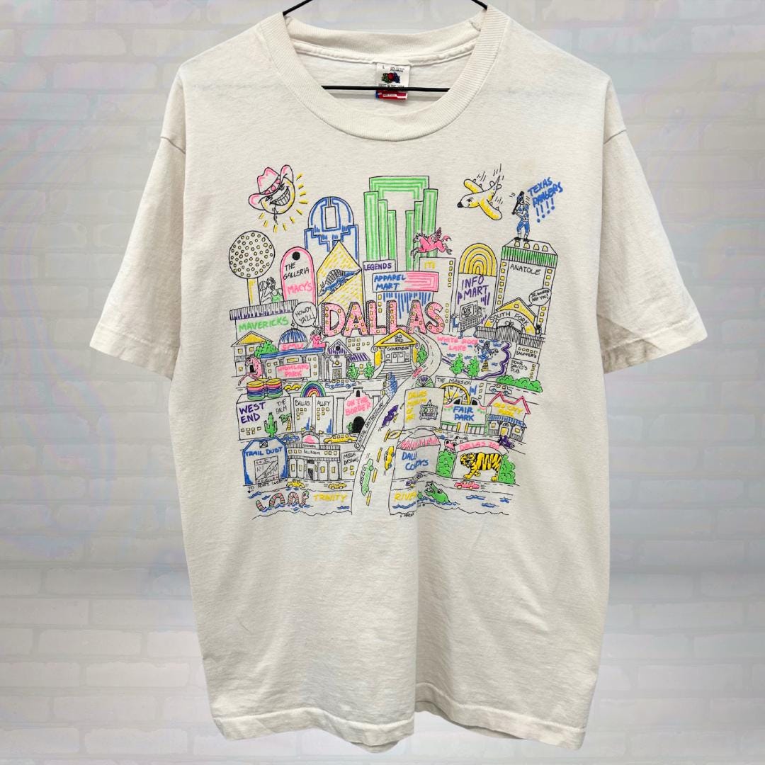 Vintage Dallas Texas Tee, 90s Tourist Map Shirt, Colorful Cartoon ...