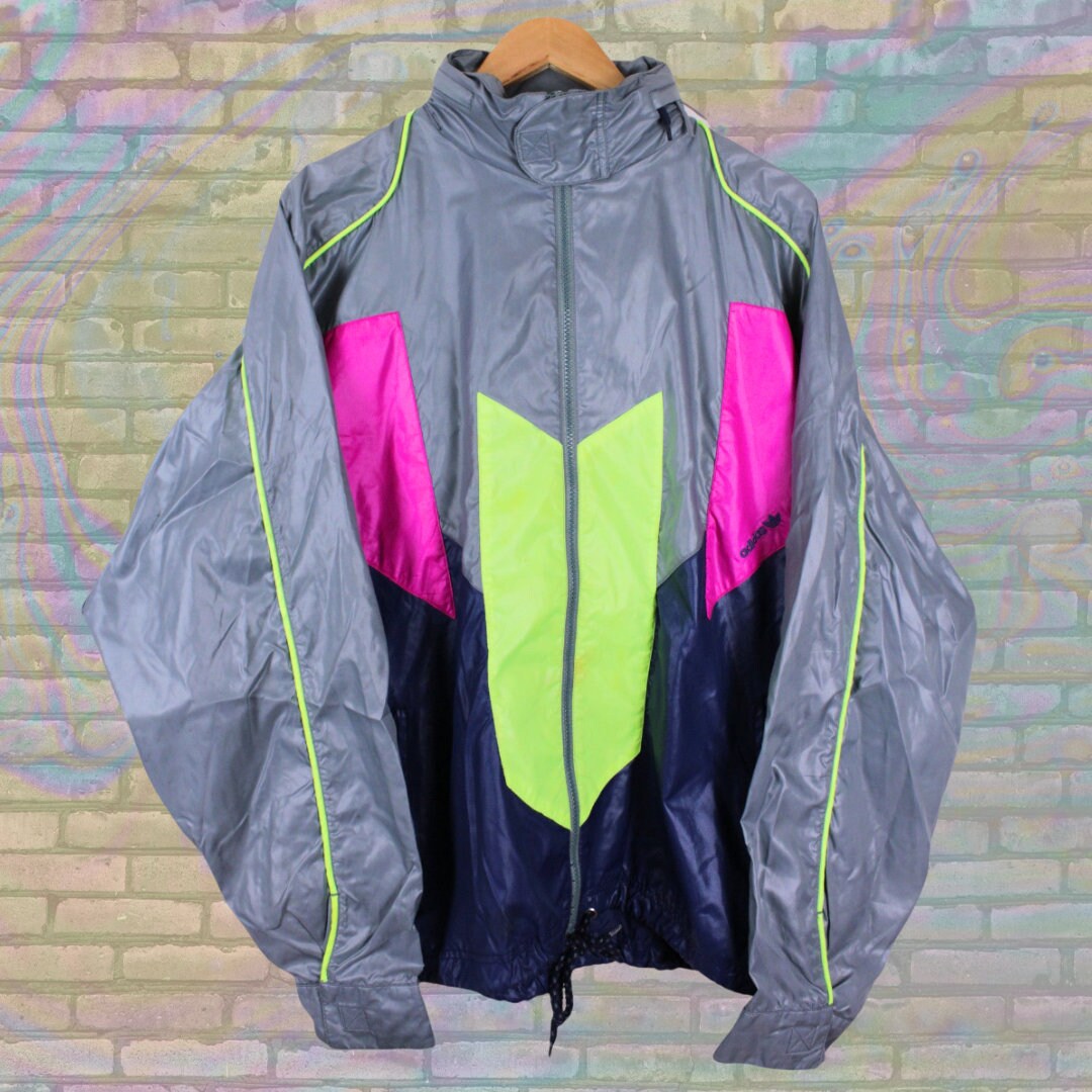 Adidas Neon Futuristic Patches Windbreaker Large Unisex 80s Vintage ...