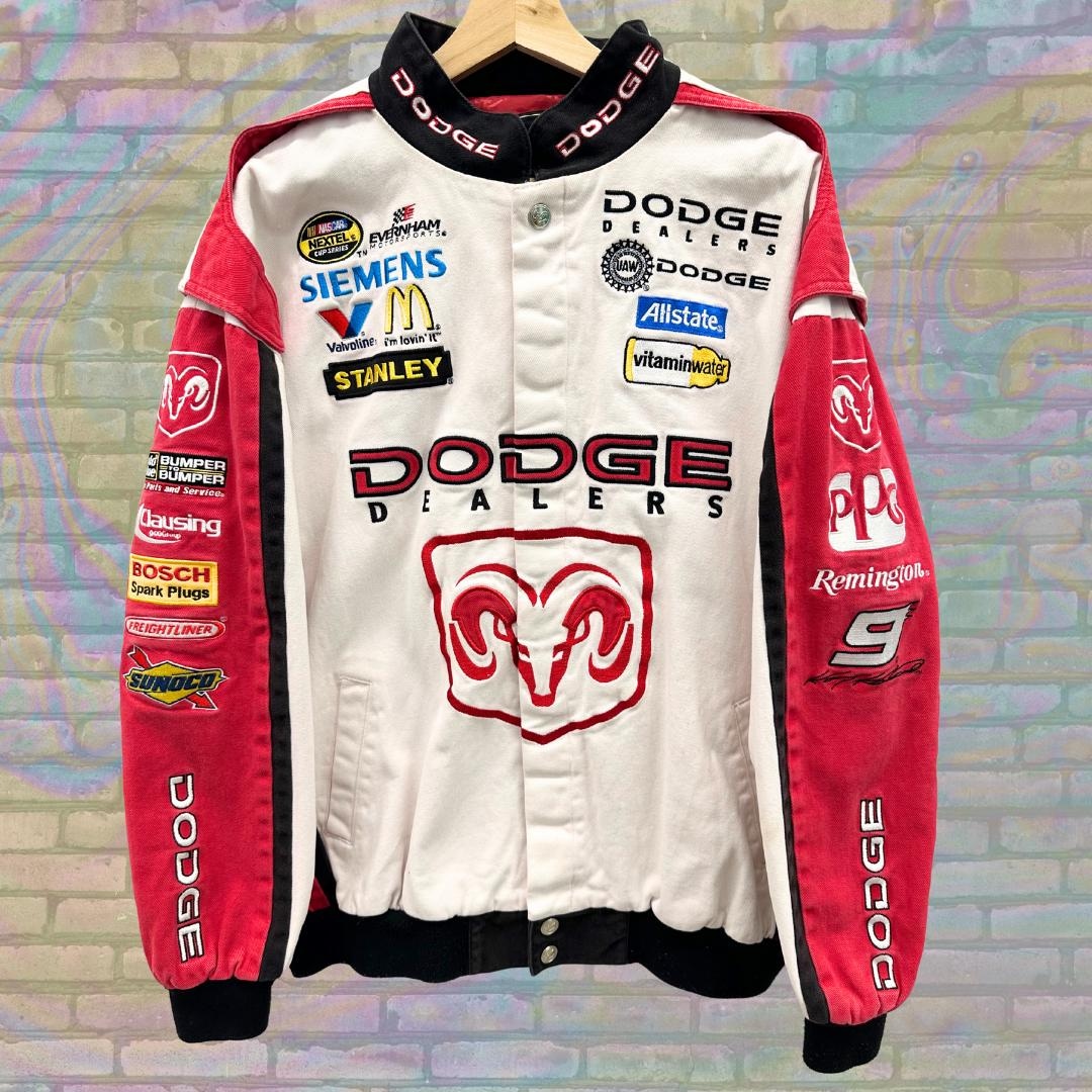 Vintage NASCAR Dodge Jacket - 90s Racing Bomber, Embroidered Sponsor Logos, Y2K Motorsports ...