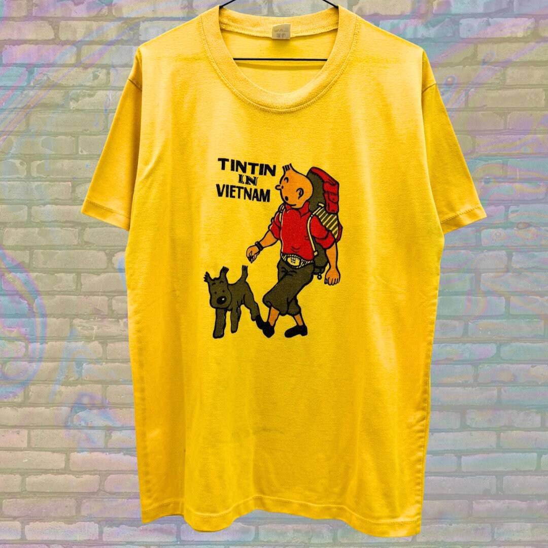 RARE 80s Tintin in Vietnam Vintage Tshirt Retro Graphic Tee Yellow ...