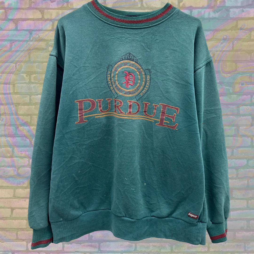 Vintage 90s Purdue University Embroidered Sweatshirt, Teal College Logo ...