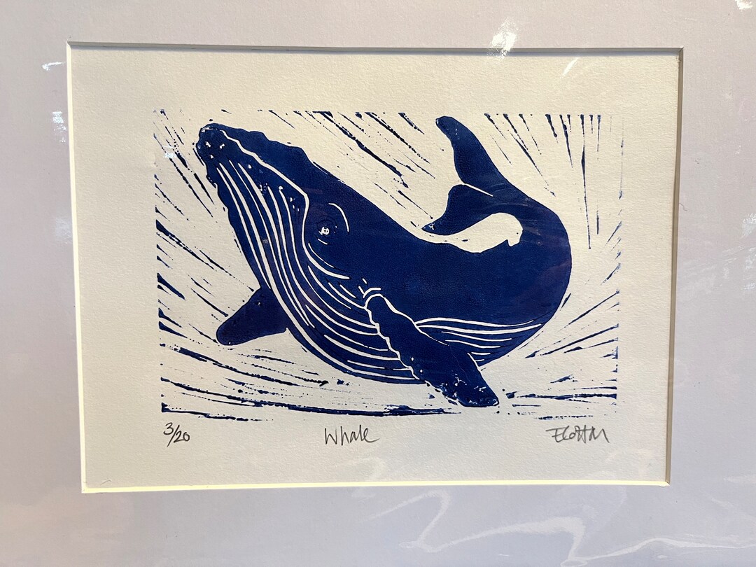 Linocut Print: Whale - Etsy