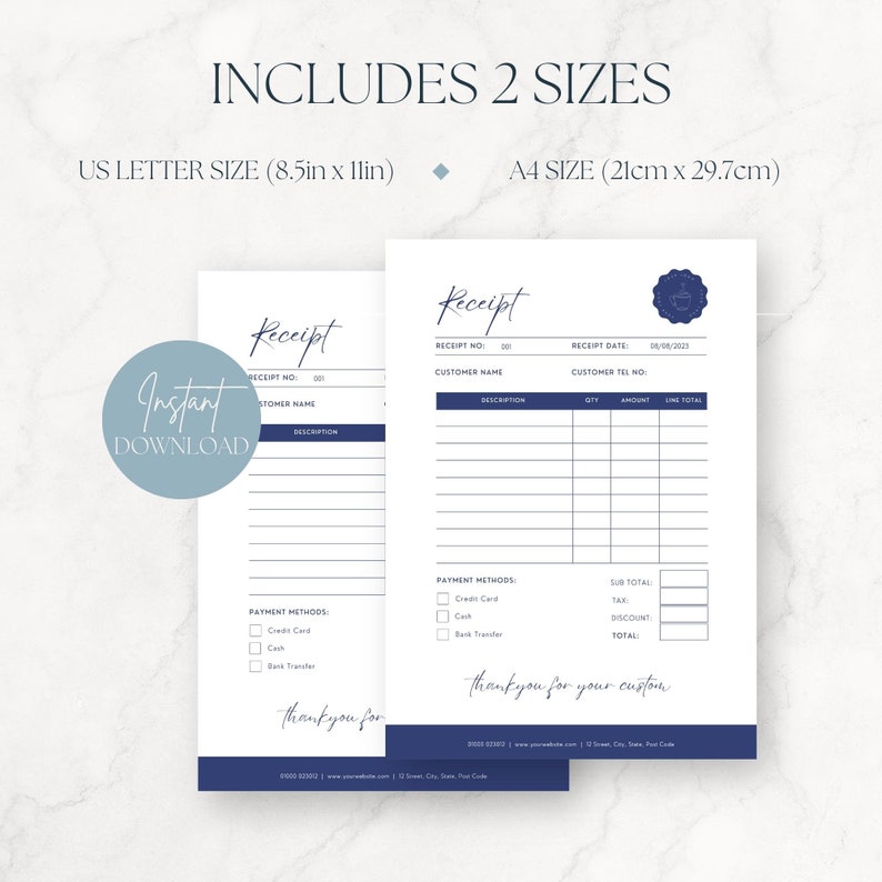 Editable Receipt Template INSTANT DOWNLOAD Printable Billing - Etsy Ireland