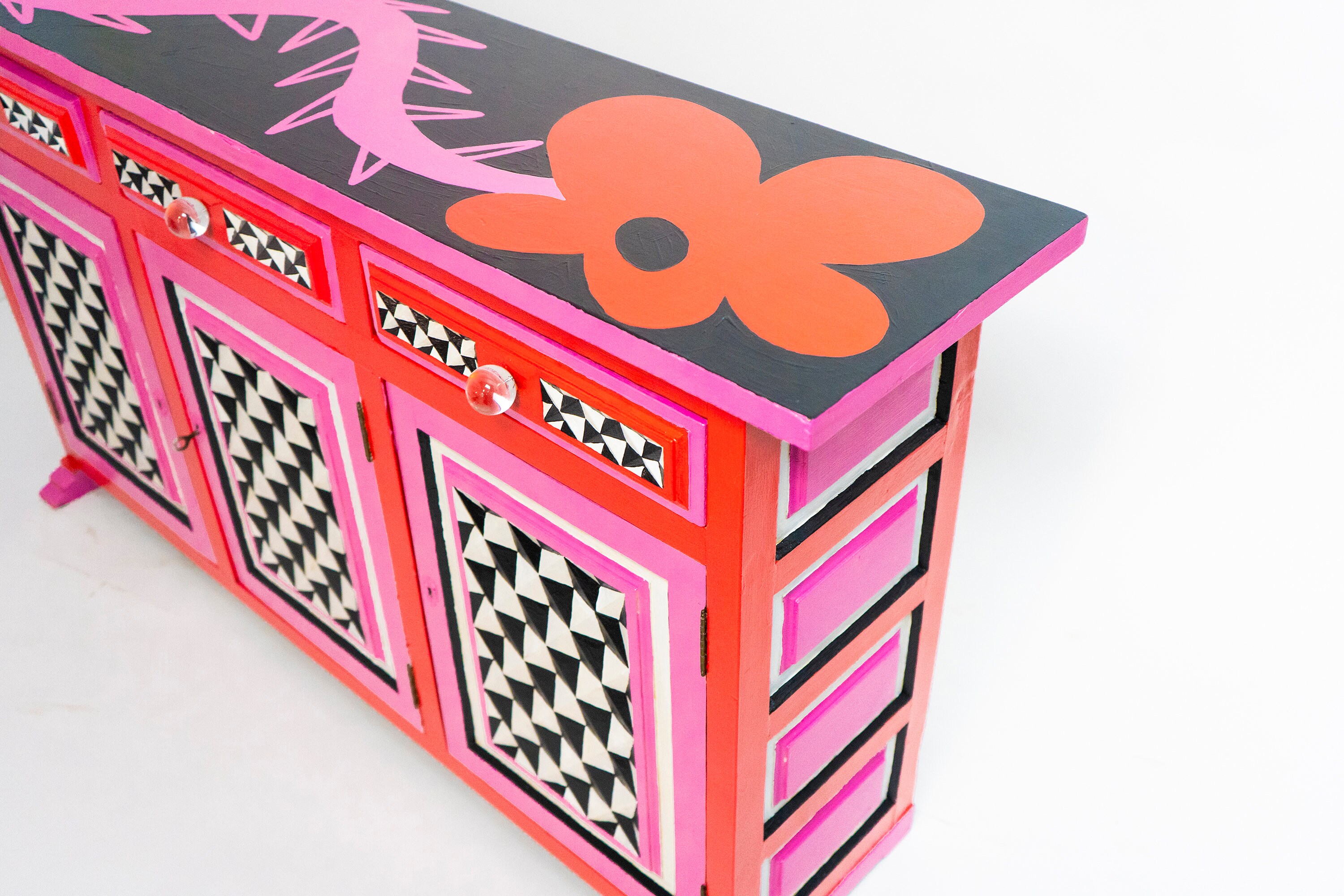 Spiky Flower Fantasy Colourful Style Custom Painted Console. - Etsy