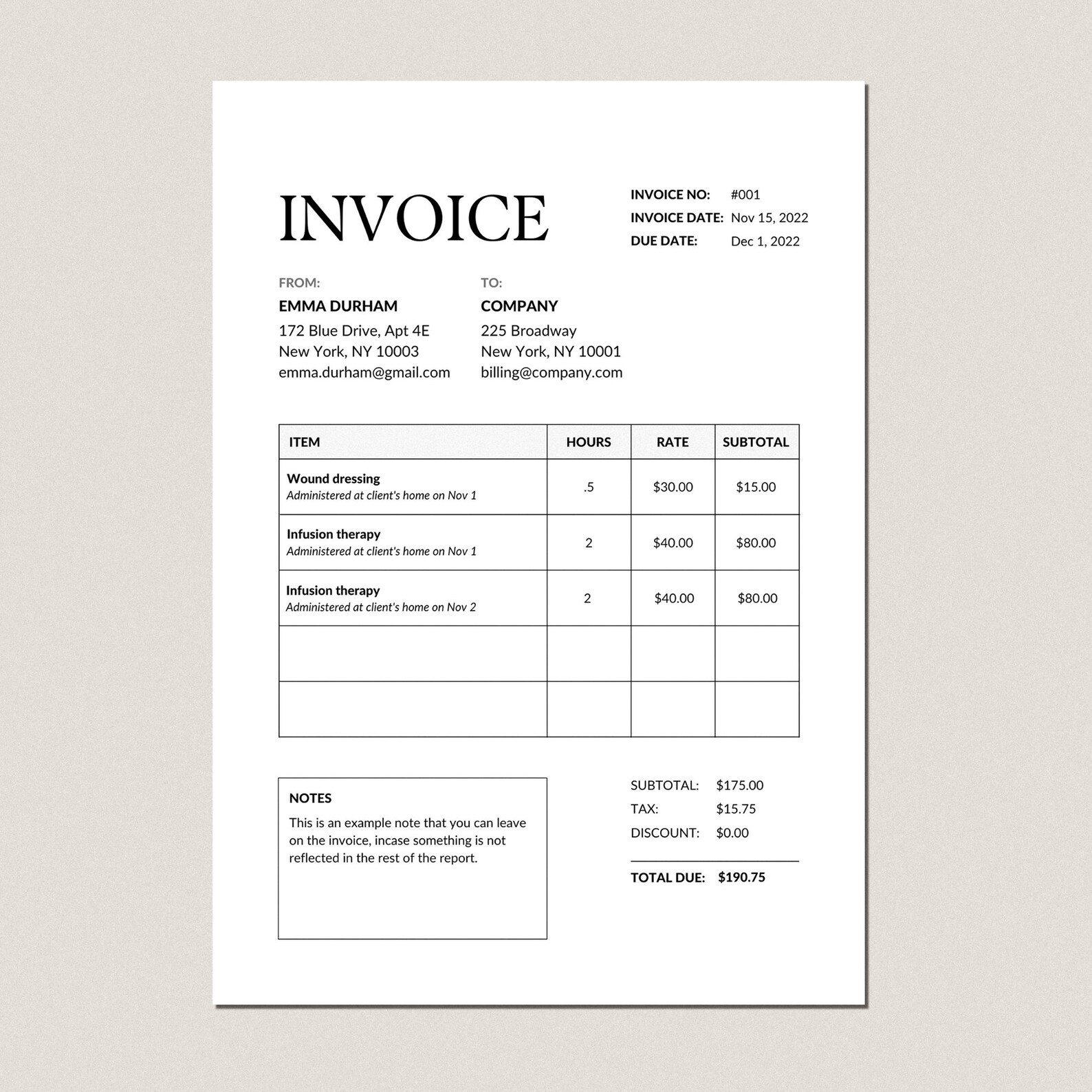 Nursing Invoice Template for Canva, Freelance Invoice, Contractor ...