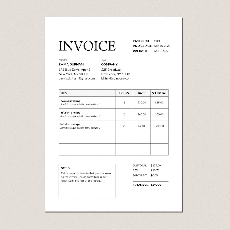 Nursing Invoice Template for Canva, Freelance Invoice, Contractor ...