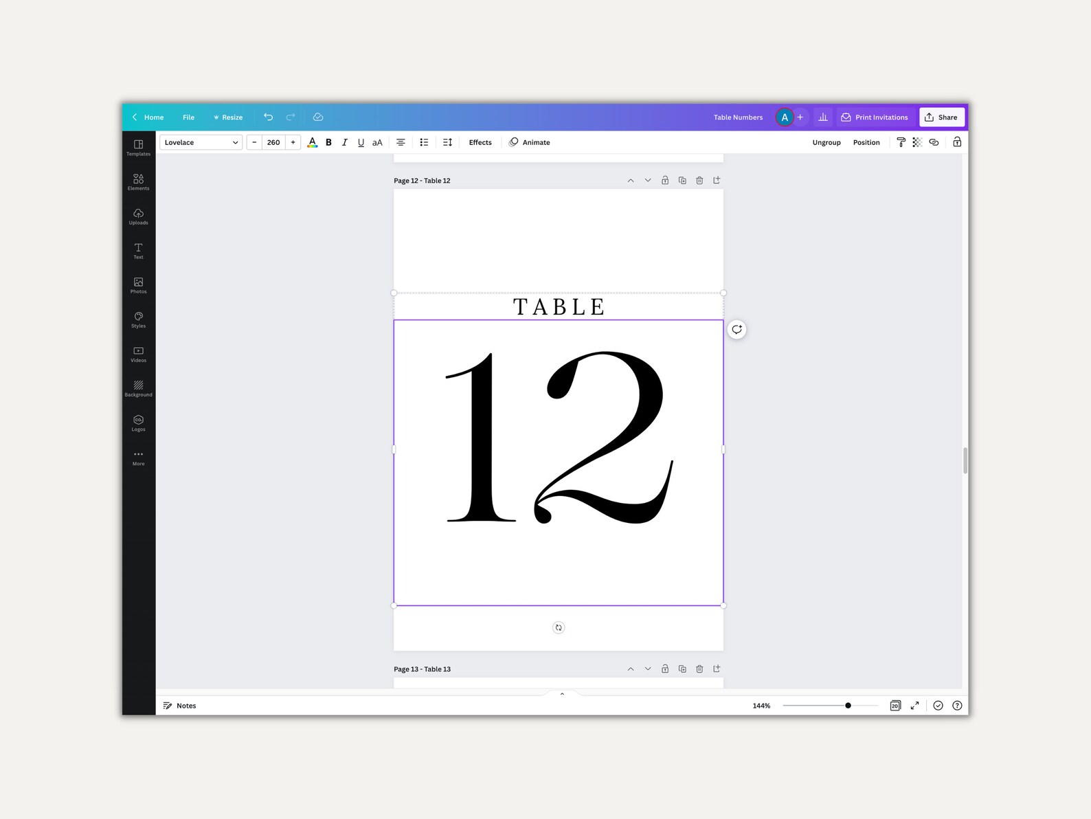 Wedding Table Numbers Template for Canva & Printing - Etsy