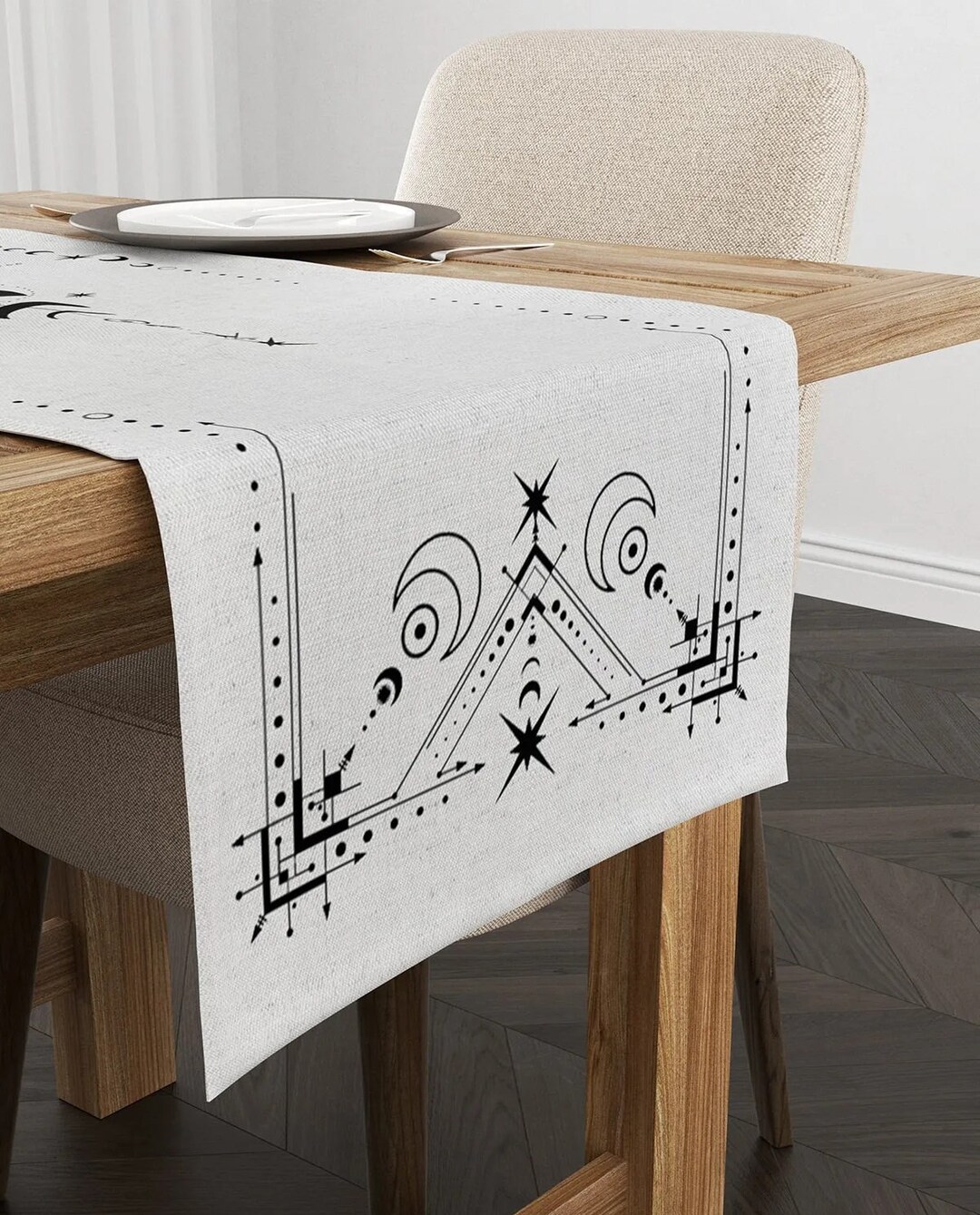 Celestial Moon Table Runner Rune Sigil Themed Printing Etsy