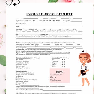 RN Oasis E Start of Care Cheat Sheet GUIDE for Home Health Clinicians ...