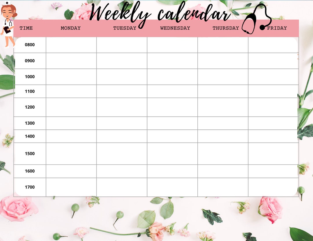 Updated PDF Rogue Nurse Weekly Patient Calendar Monday -friday With ...