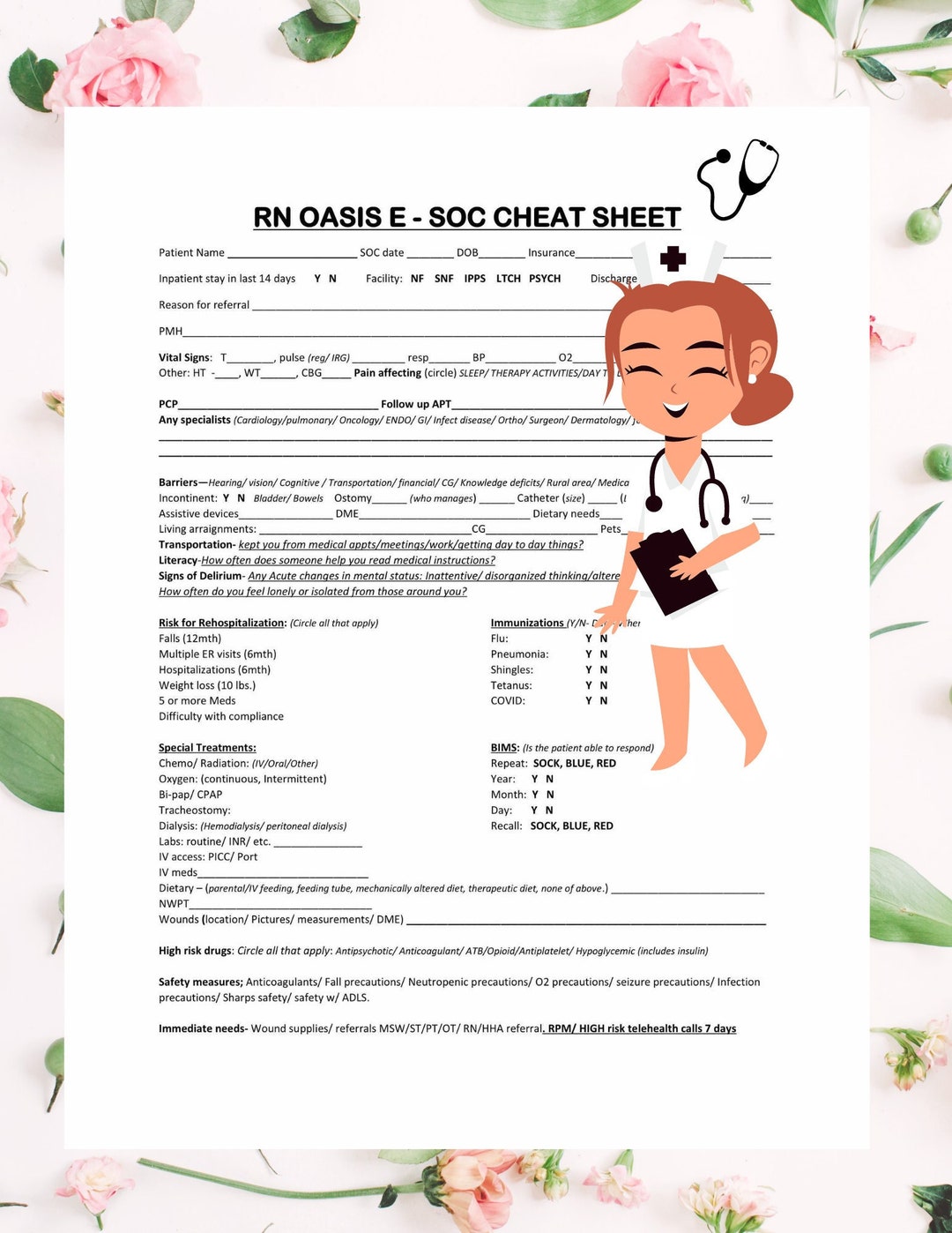 RN Oasis E Start of Care Cheat Sheet GUIDE for Home Health - Etsy
