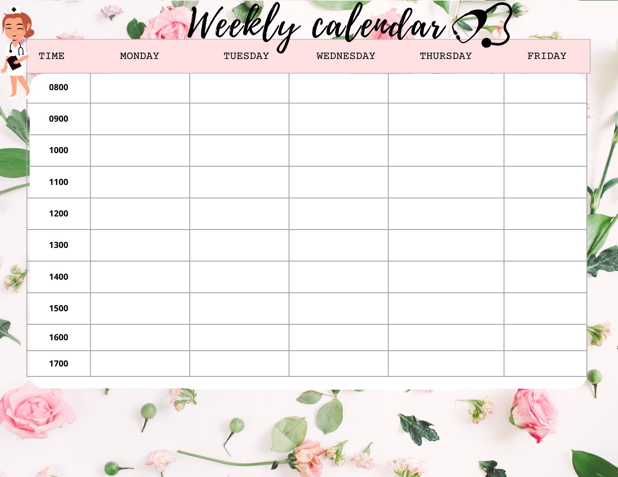 Updated PDF Rogue Nurse Weekly Patient Calendar Monday -friday With ...