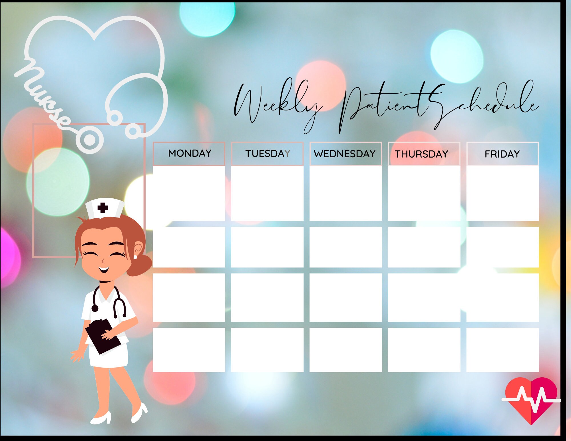 Updated PDF Rogue Nurse Weekly Patient Calendar Monday -friday With ...