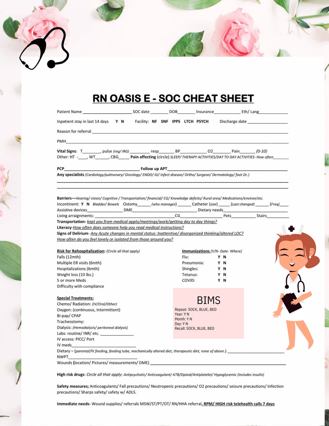 Home Health OASIS E-SOC Cheat Sheet Bundle (digital Download) - Etsy