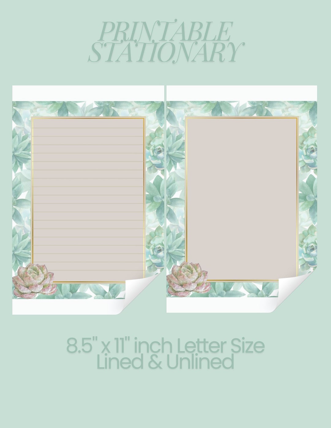 Succulent Printable Letter Writing Paper | Digital Paper | Downloadable ...