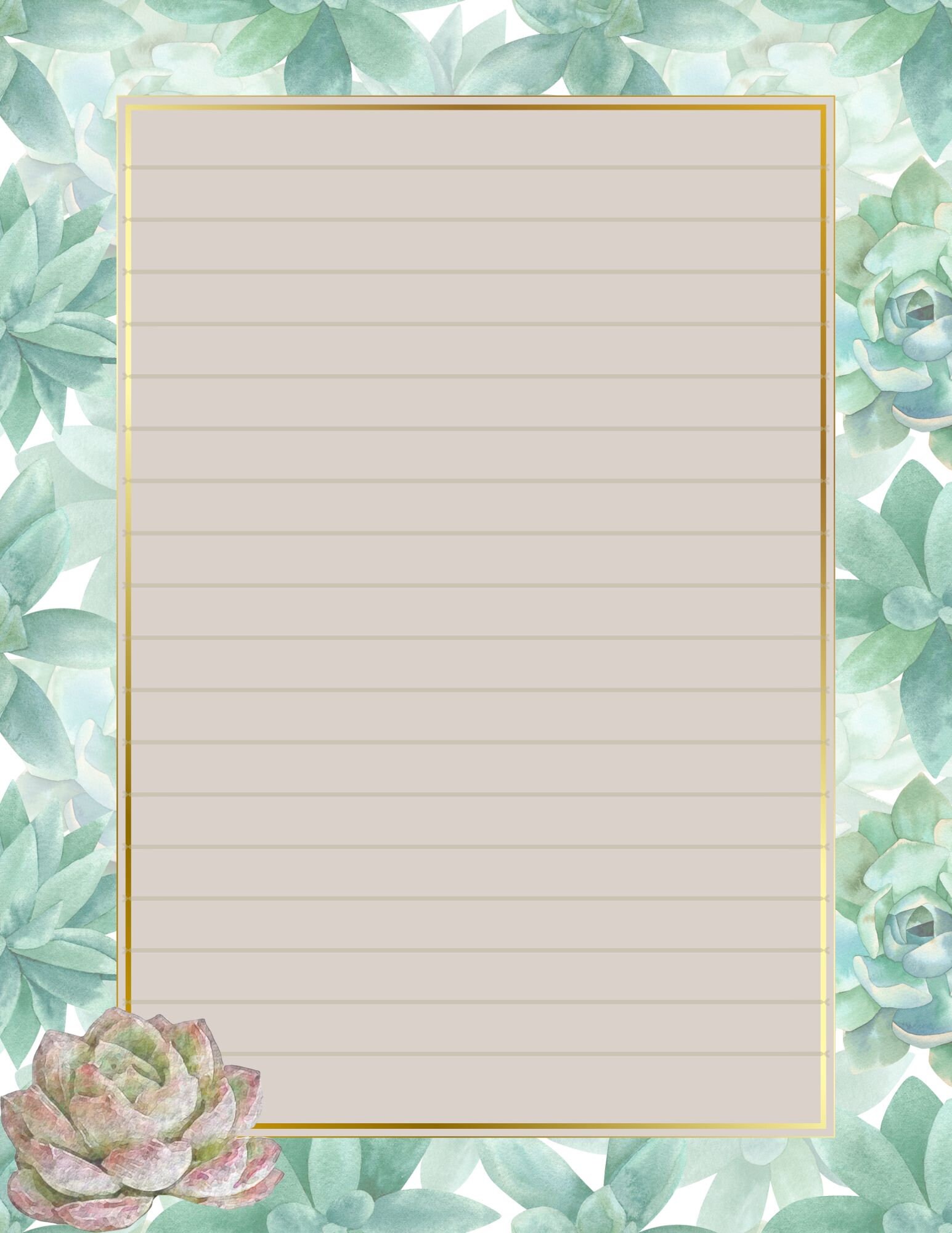 Succulent Printable Letter Writing Paper | Digital Paper | Downloadable ...