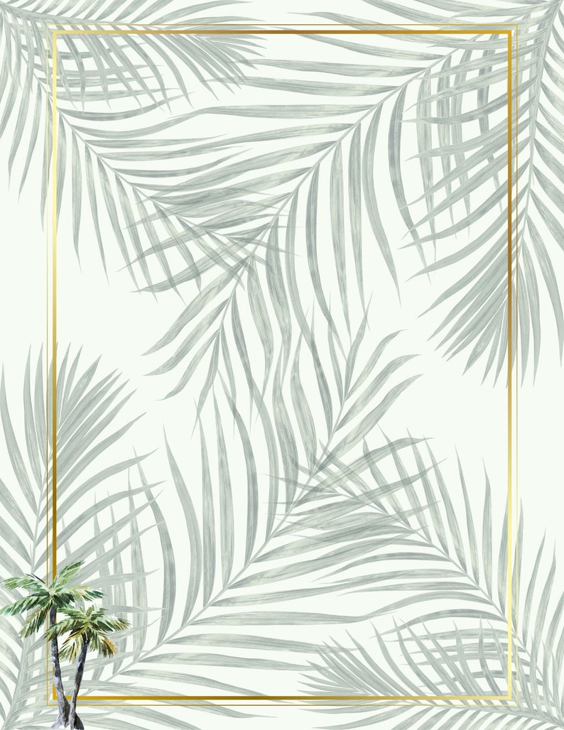PRINTABLE Palm Leaves Theme Letter Writing Paper, 8.5x11, Unlined ...