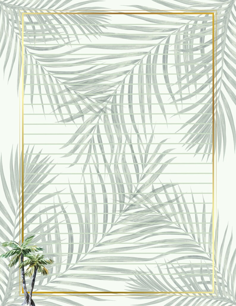 PRINTABLE Palm Leaves Theme Letter Writing Paper, 8.5x11, Unlined ...
