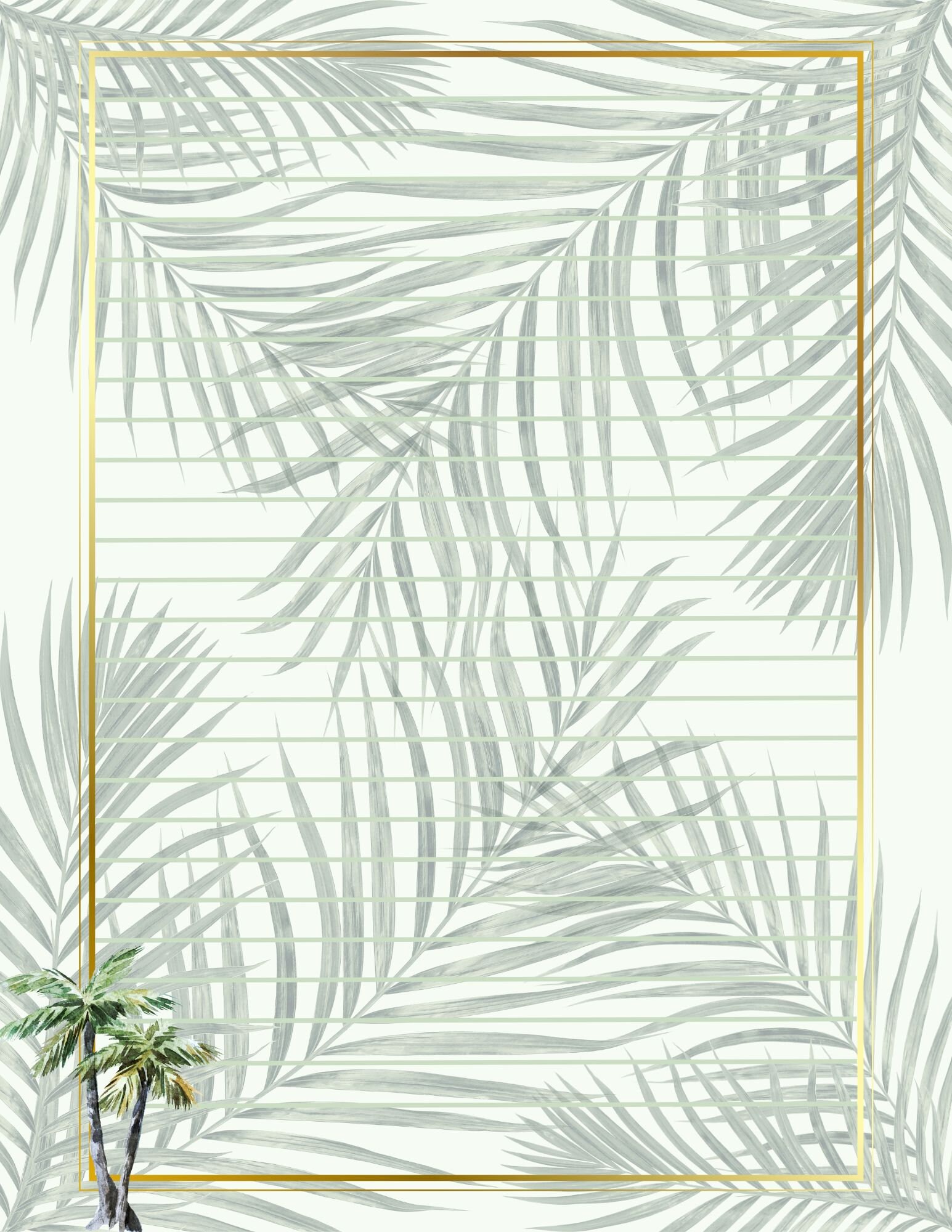 PRINTABLE Palm Leaves Theme Letter Writing Paper, 8.5x11, Unlined ...