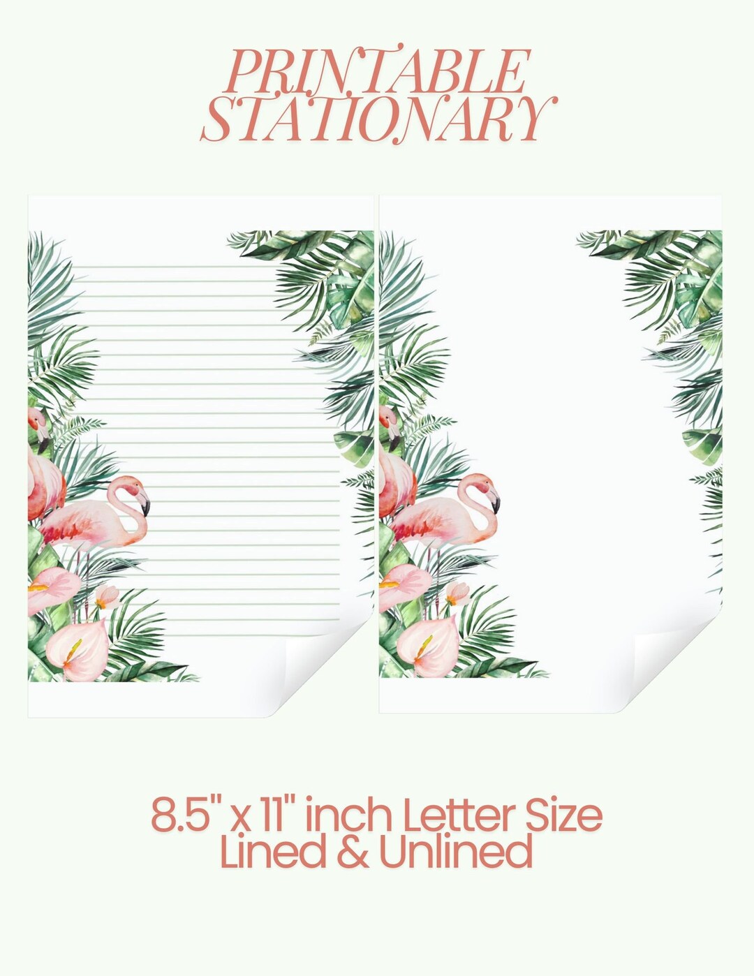 PRINTABLE Tropical Flamingo Theme Letter Writing Paper, 8.5x11, Unlined ...