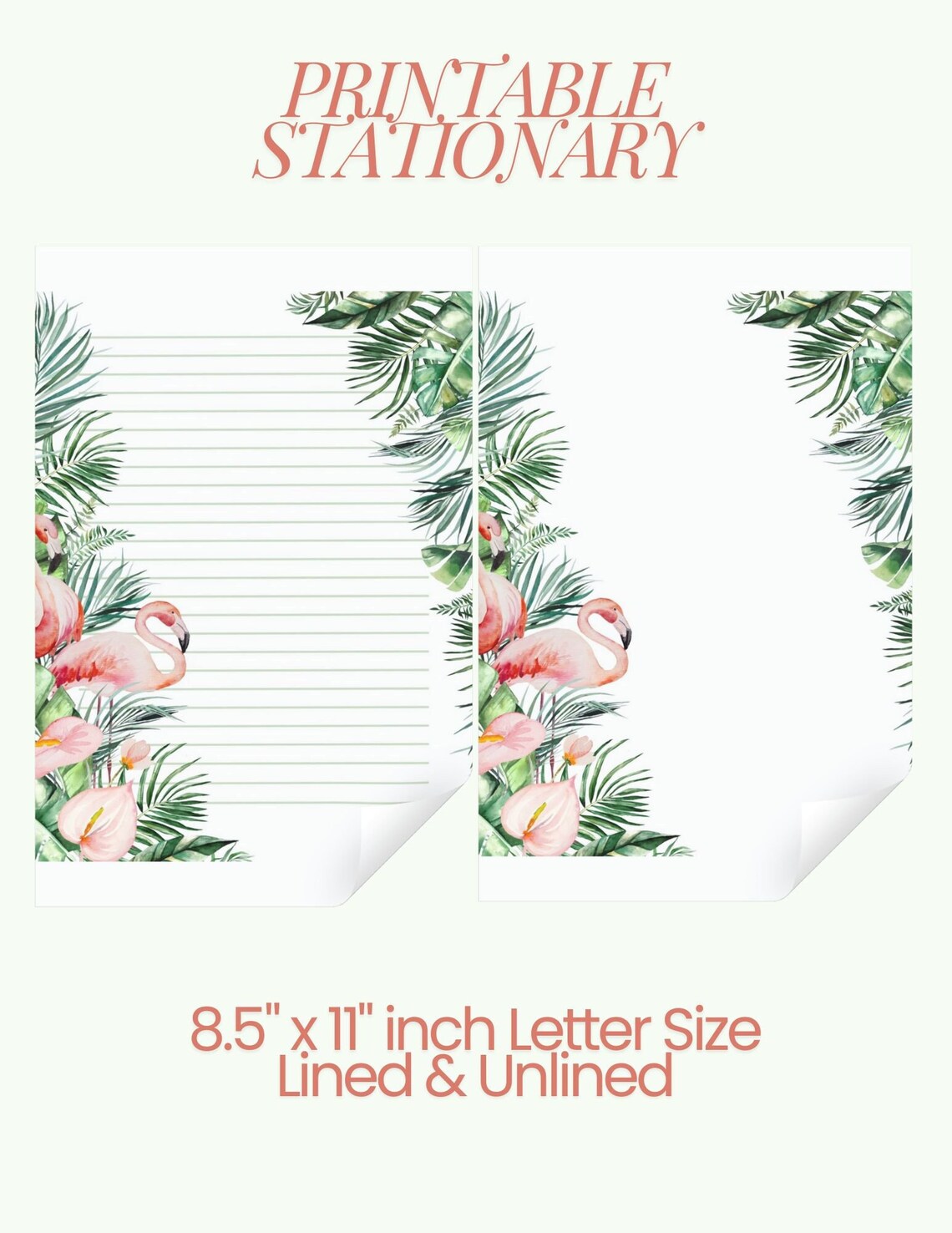 PRINTABLE Tropical Flamingo Theme Letter Writing Paper, 8.5x11, Unlined ...