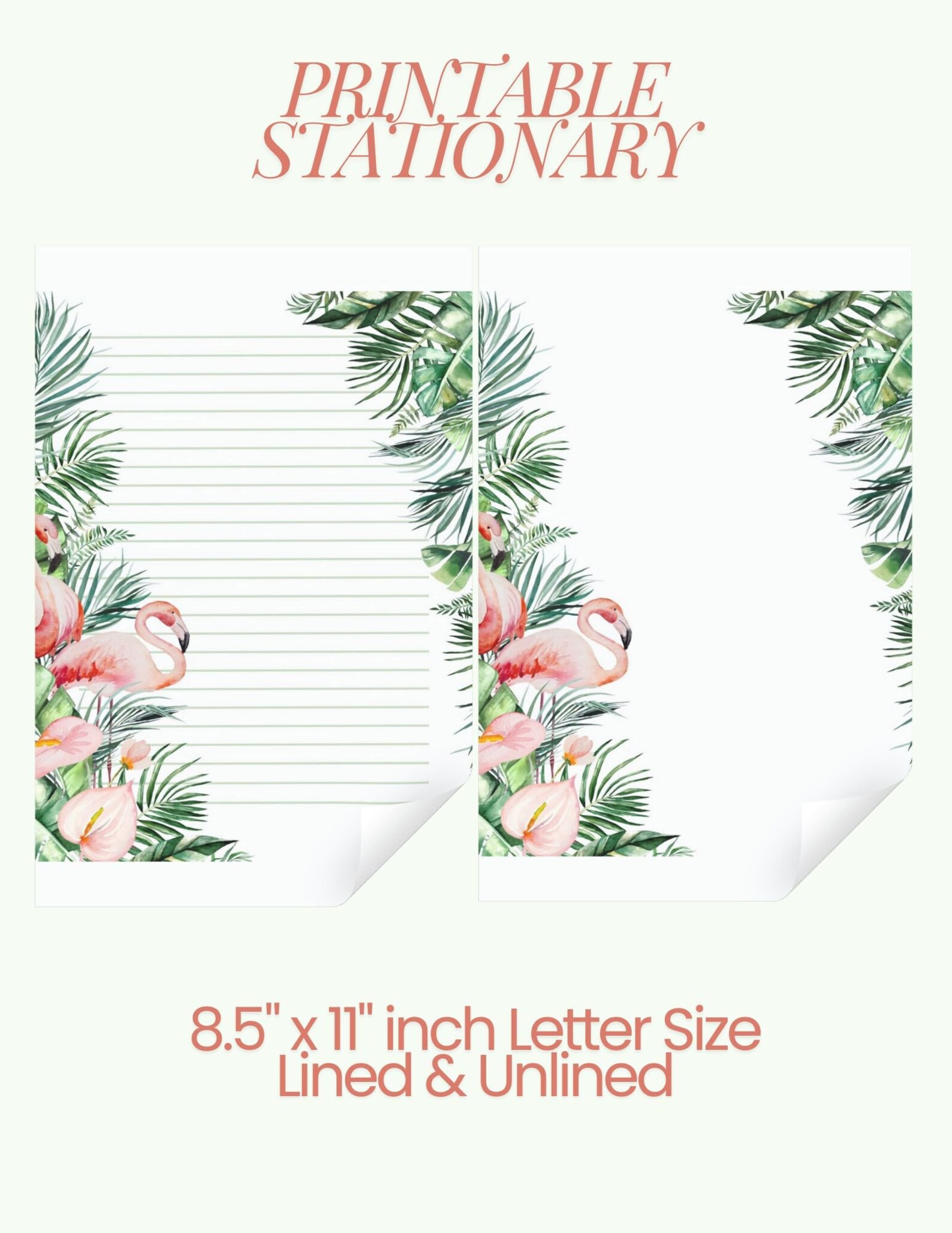 PRINTABLE Tropical Flamingo Theme Letter Writing Paper, 8.5x11, Unlined ...