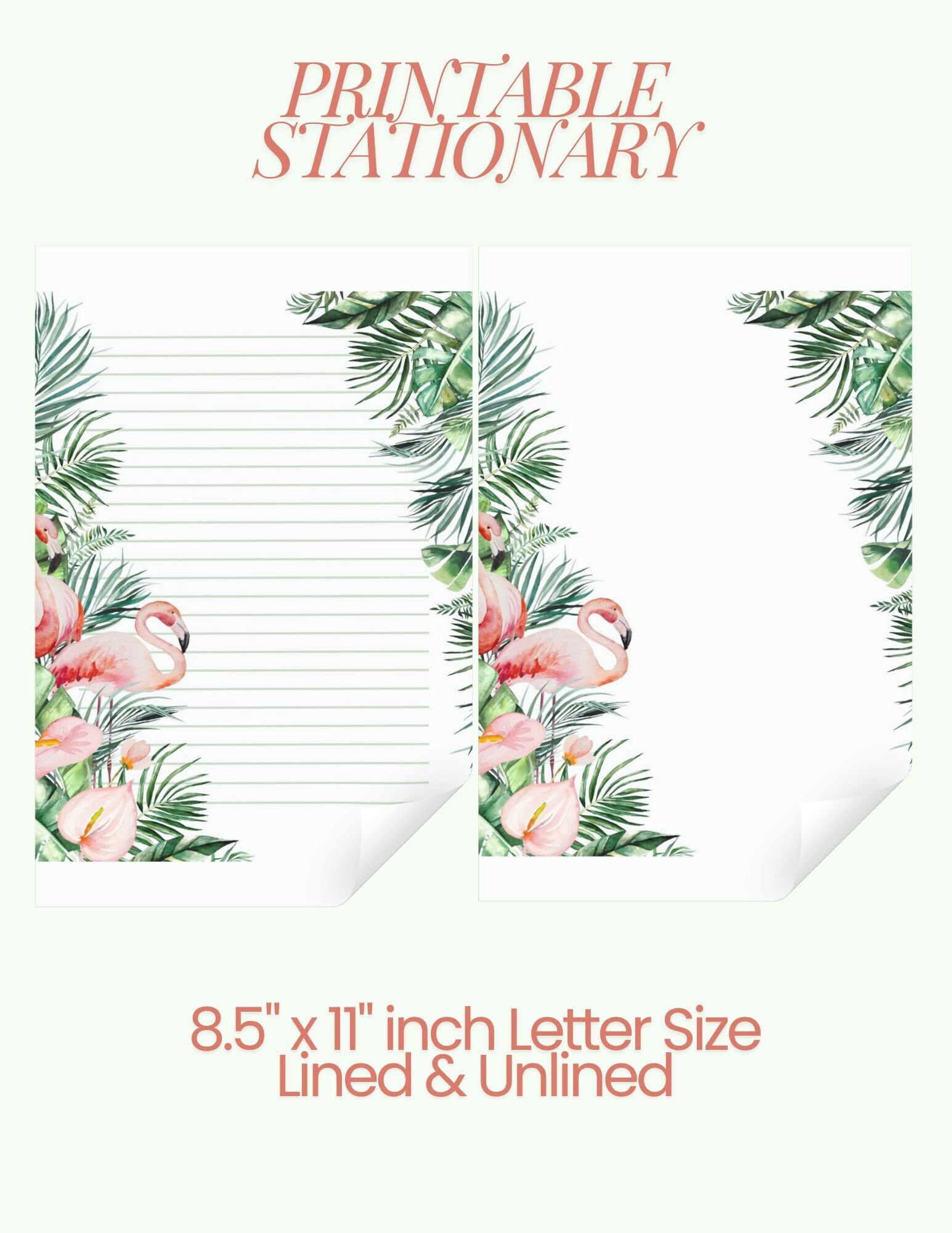 PRINTABLE Tropical Flamingo Theme Letter Writing Paper, 8.5x11, Unlined ...