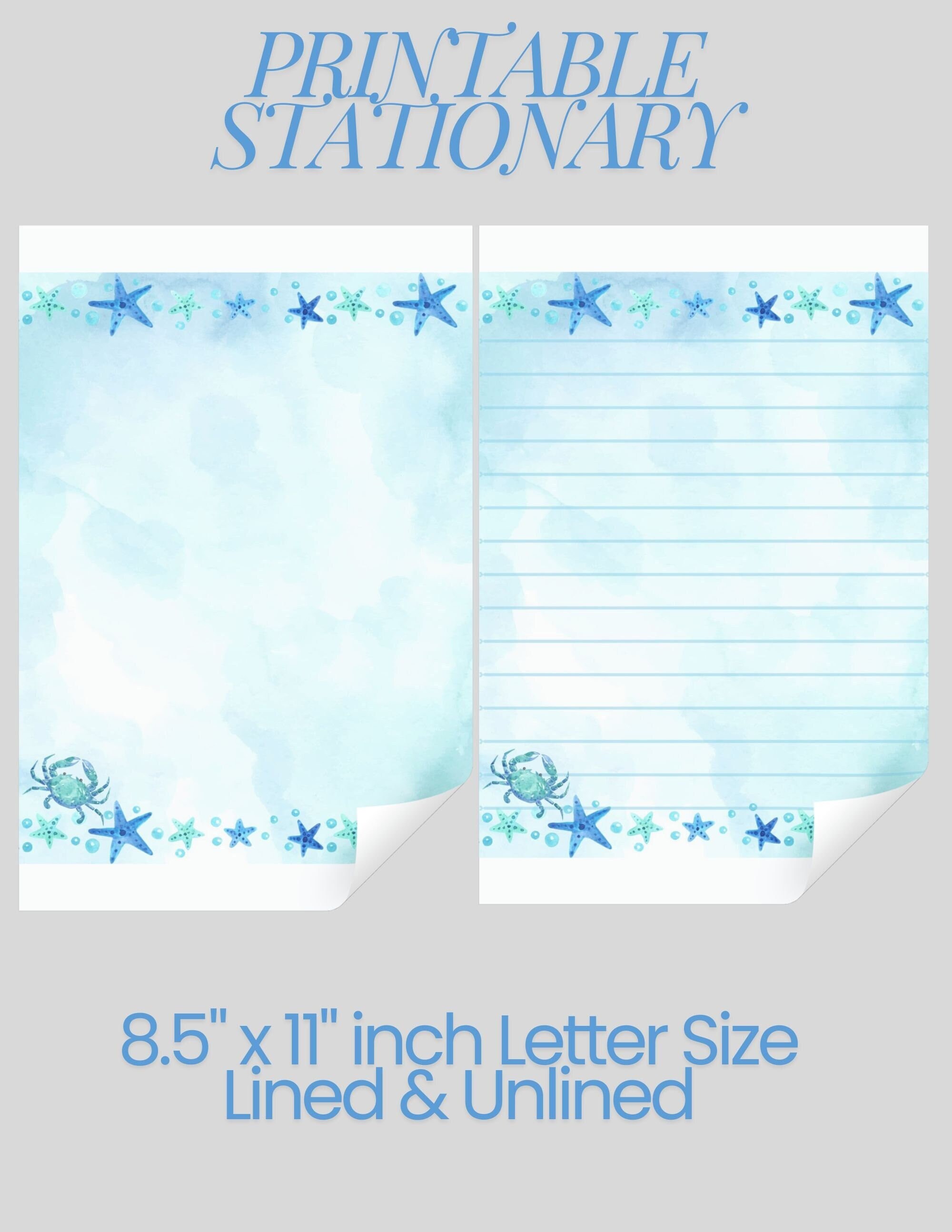 Starfish and Crab Downloadable Stationary Lined and Unlined Letter ...